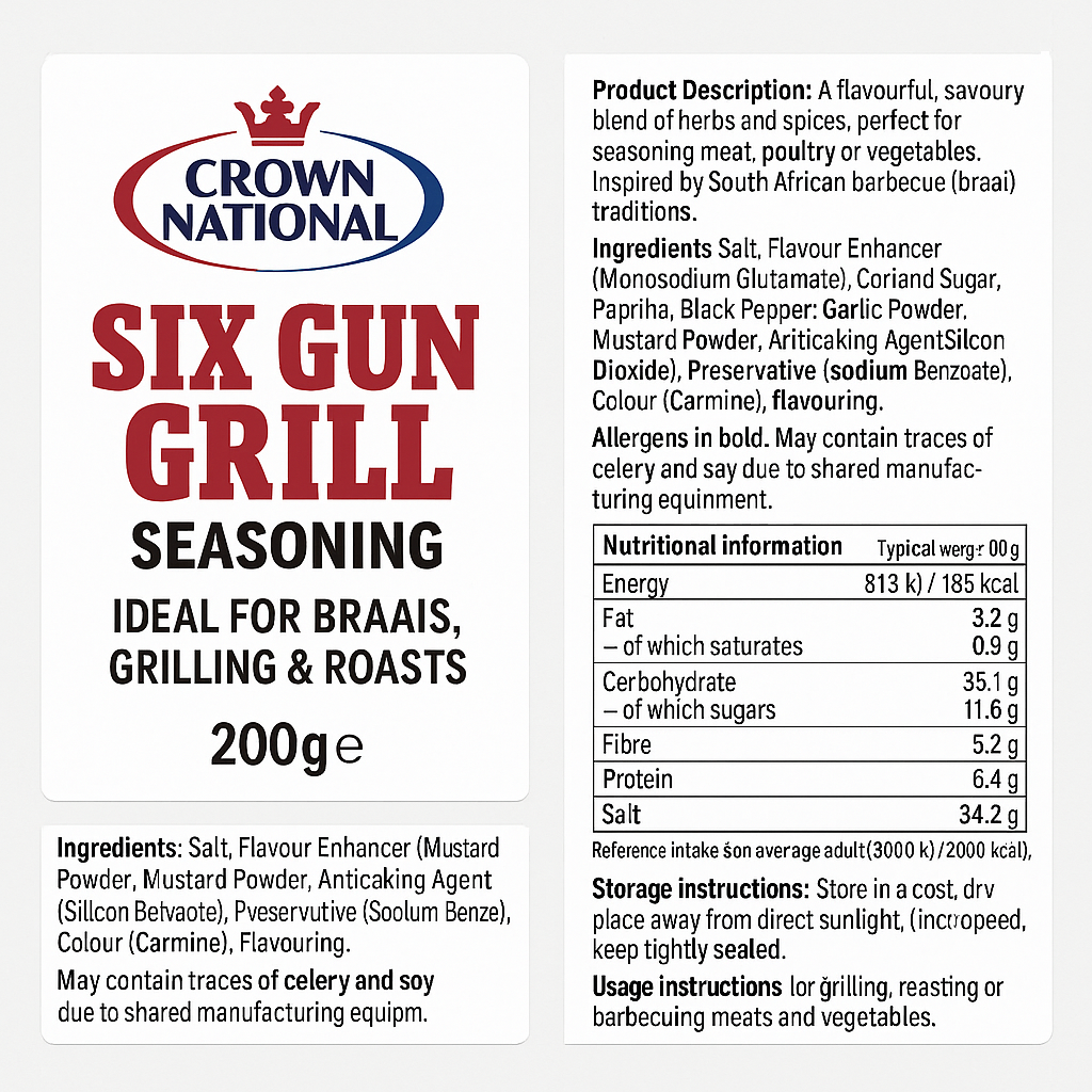 Six Gun Grill Seasoning 200g - Premium South African BBQ Spice Blend ...
